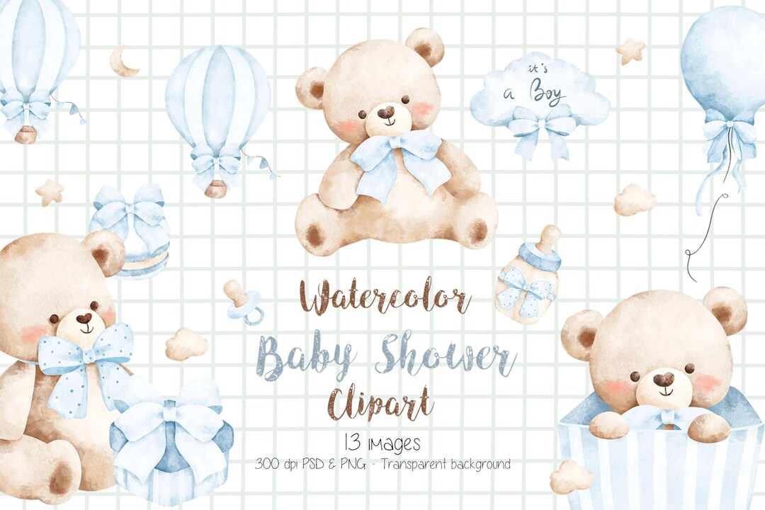 Watercolor Baby Shower Clipart, Boy Nursery Wall Art, Baby Toys Clip ...
