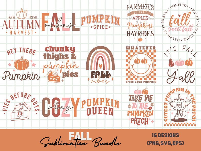 Fall SVG PNG Bundle Autumn and Thanksgiving Designs for Cricut and ...
