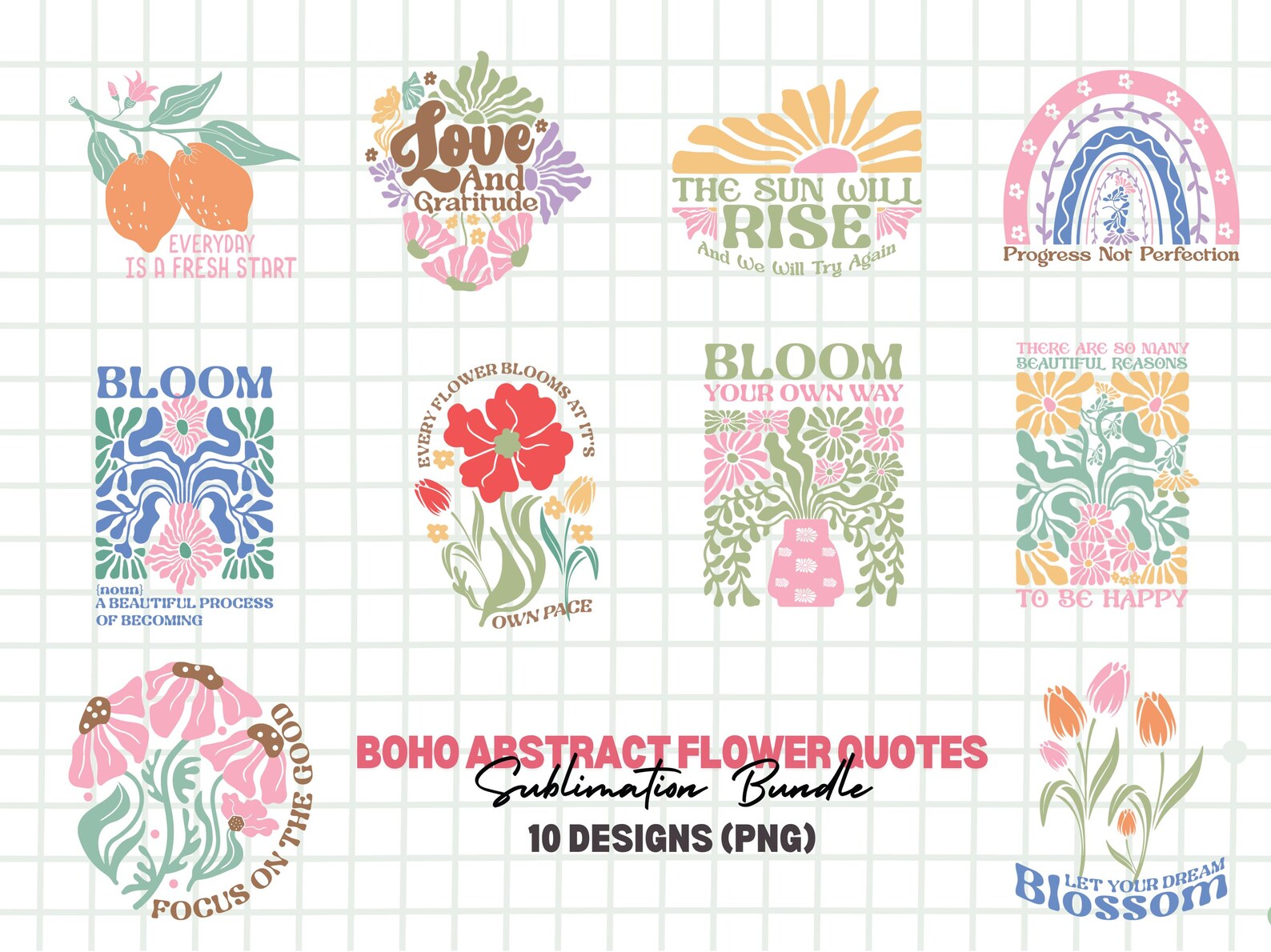 Boho Abstract Flower Quotes SVG Bundle, Inspirational Svg, Kindness Svg ...