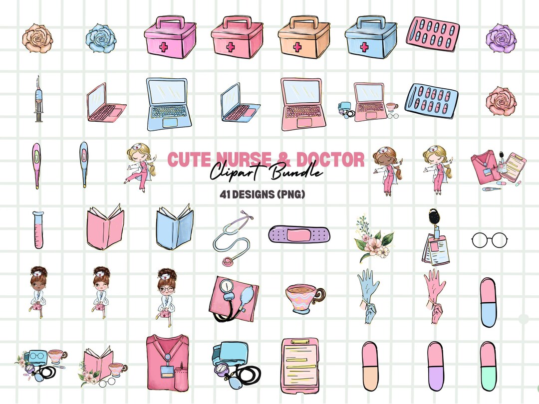 Cute Nurse and Doctor Clipart Bundle Medical Clipart Digital Stickers ...