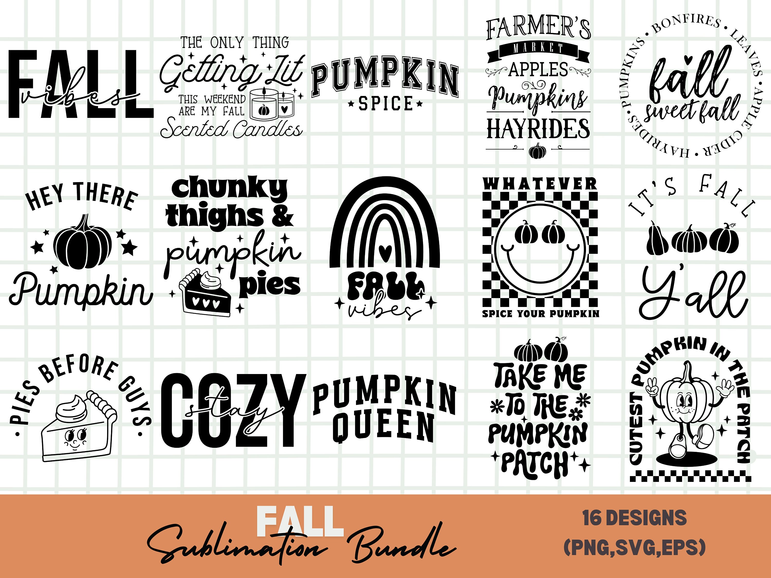 Fall SVG PNG Bundle Autumn and Thanksgiving Designs for Cricut and ...