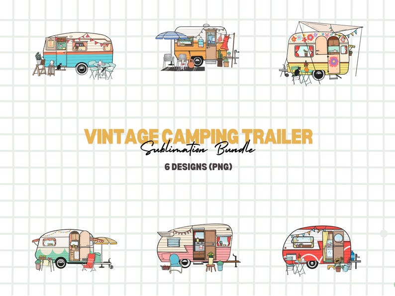 Vintage Camping Trailer Clipart Bundle, Retro Travel Trailers Clip Art ...