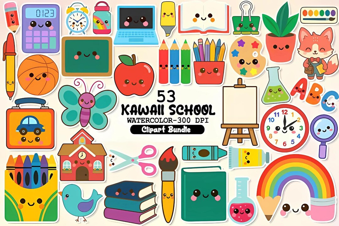 Kawaii Back to School Clipart Bundle. Teacher Png Pastel Graduation ...