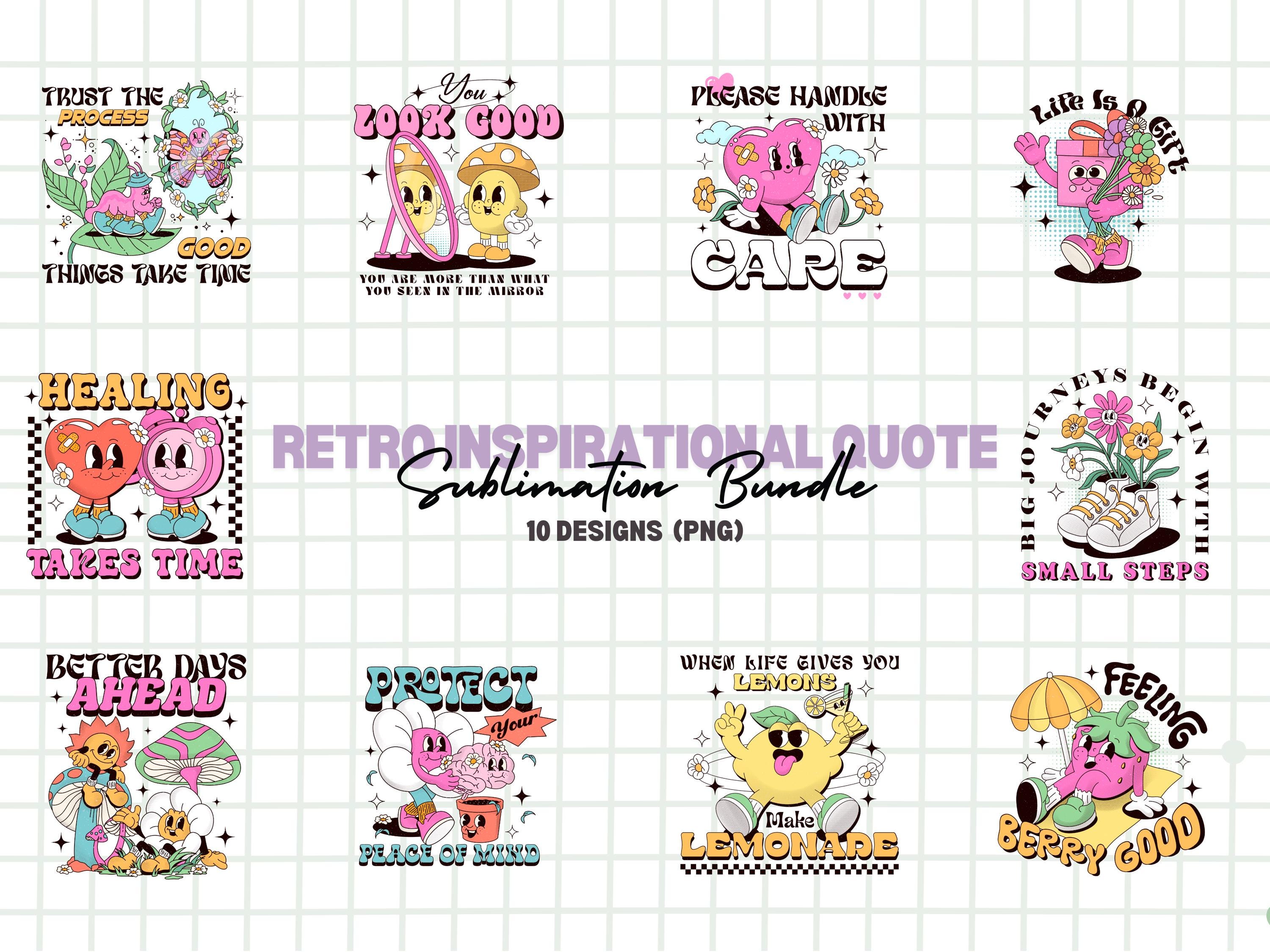 Retro Inspirational Quote PNG Bundle, Retro Groovy ,motivational Png ...