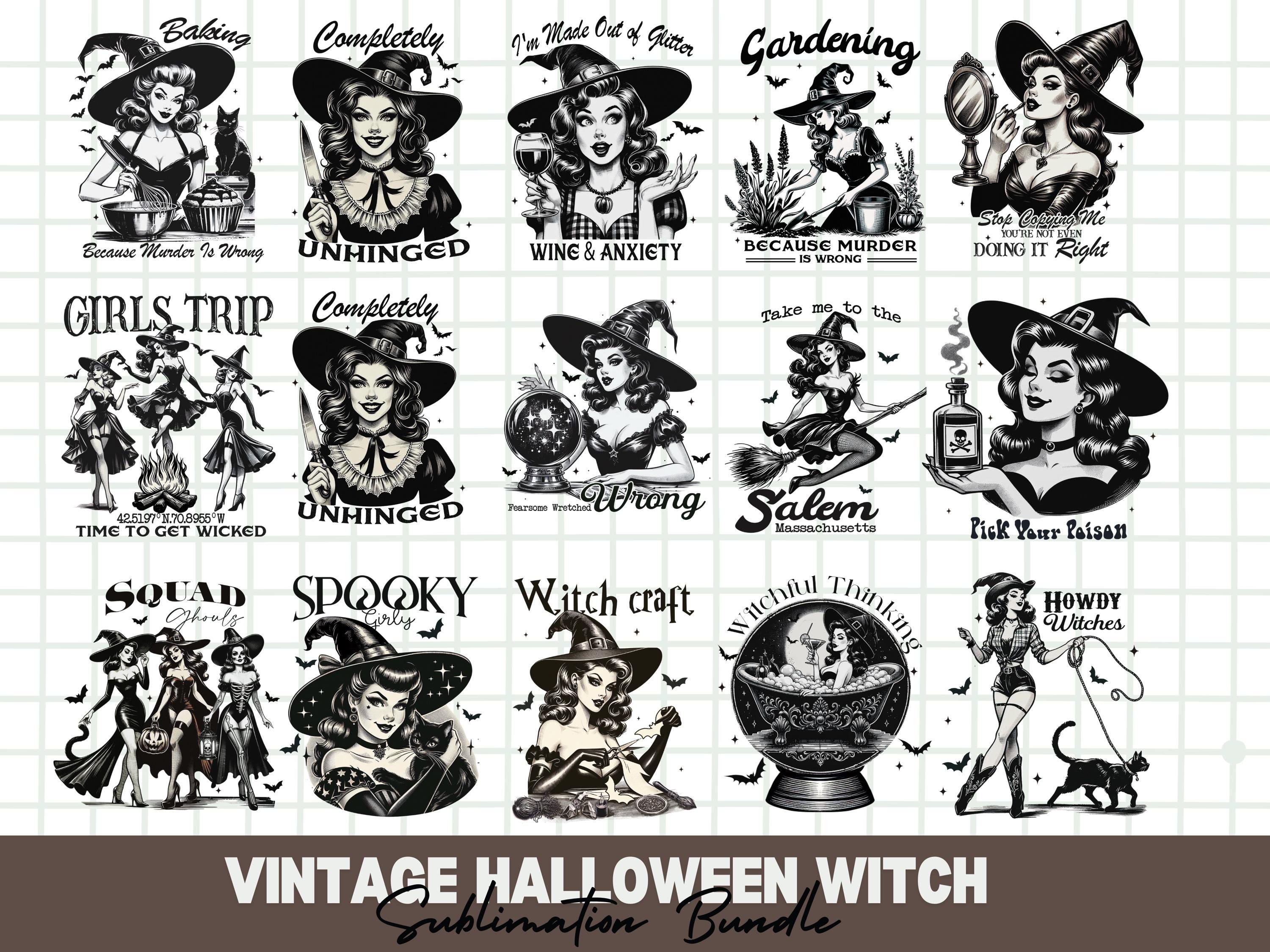 Vintage Halloween Witch PNG Bundle | Spooky Retro Witch Designs for ...