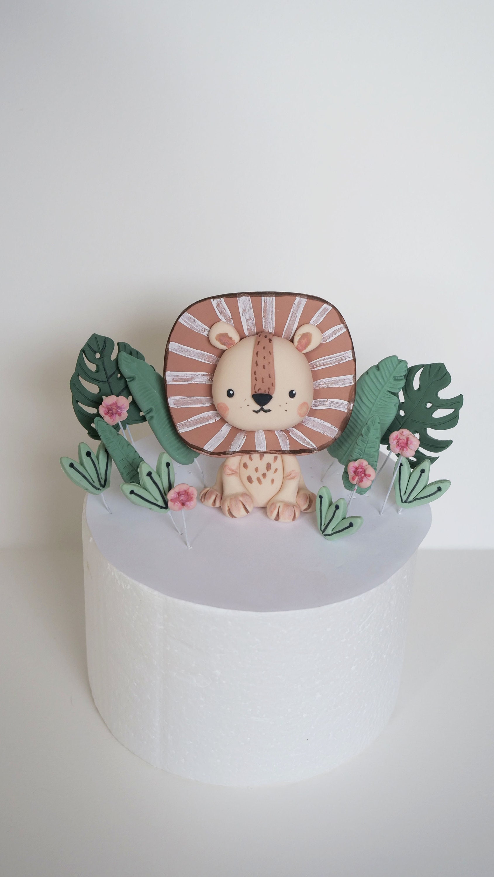 Fondant Lion Cake Topper, Girl Boy Cake Topper, Safari Baby Shower Cake ...
