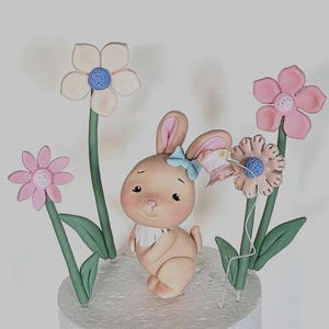 Bunny Cake Topper , Made of Fondant Bunny Birthday Party Decoration ...