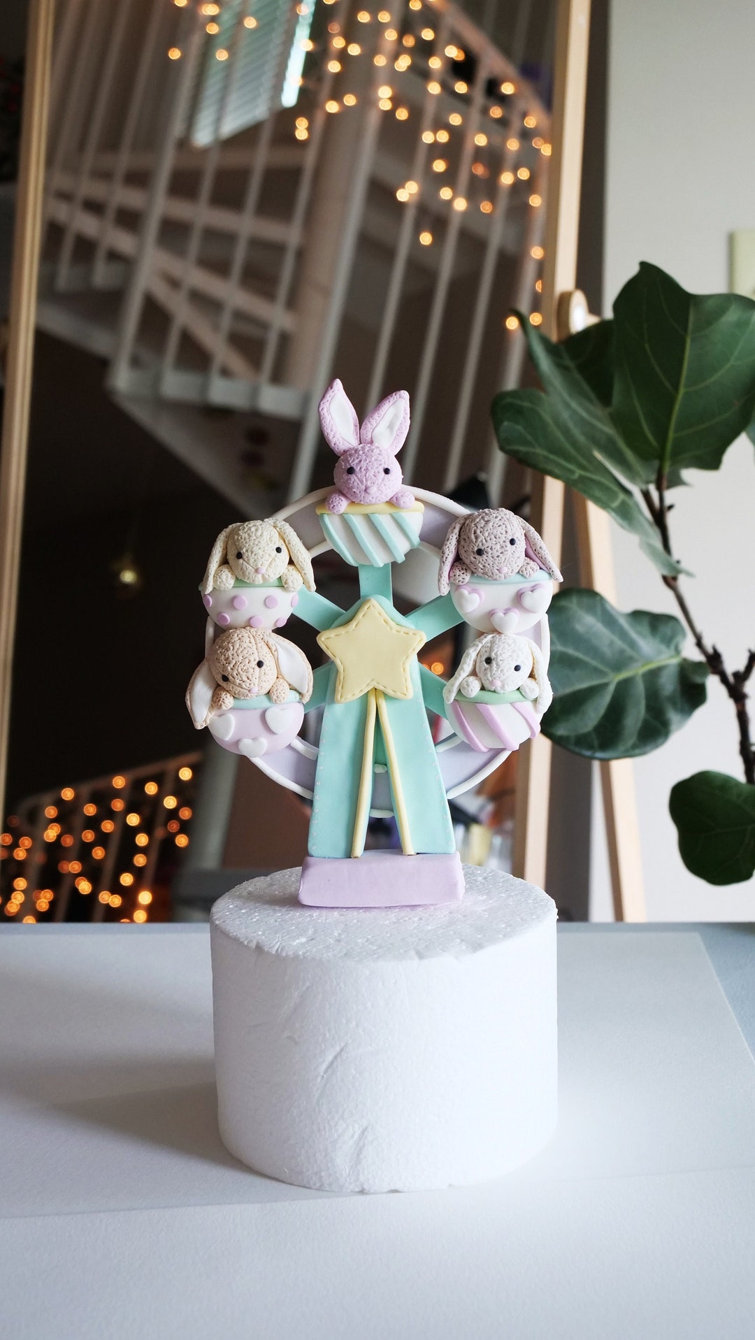 Ferris Wheel With Jellycat Bunny Fondant Cake Topper Bunny - Etsy