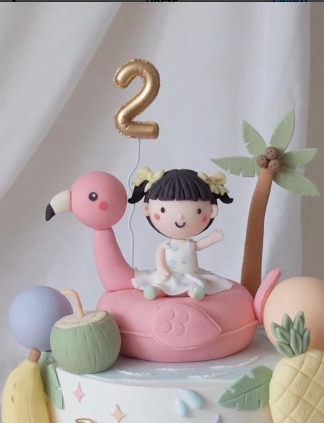 Fondant Doll on Flamingo Pool Float Cake Topper, Girl Pool Party Cake ...