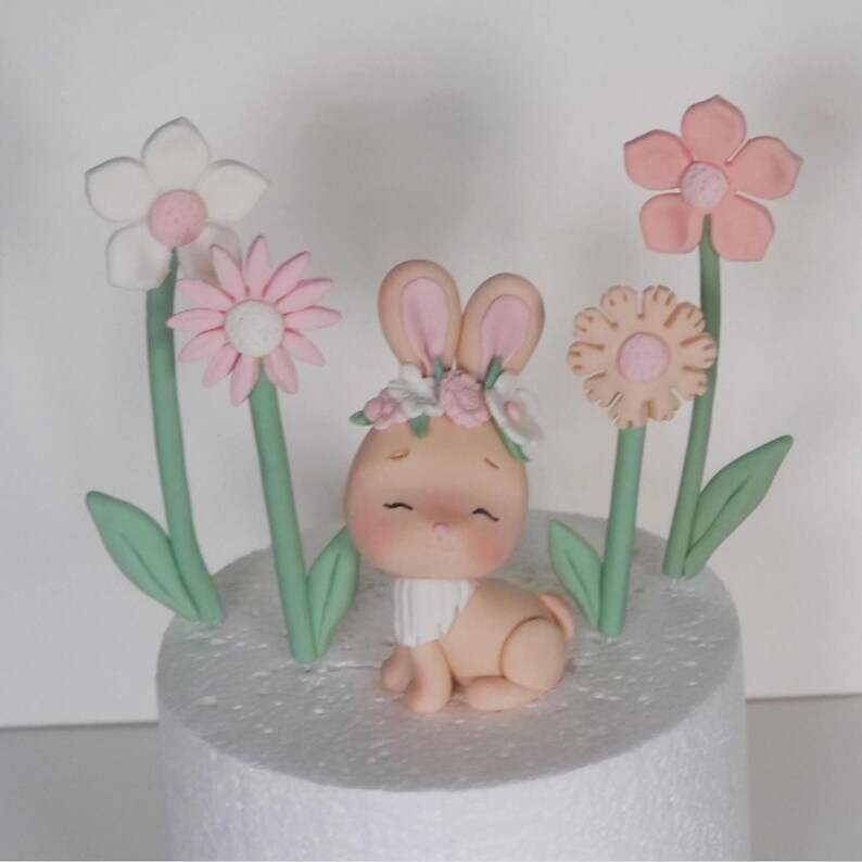 Bunny Cake Topper , Made of Fondant Bunny Birthday Party Decoration ...