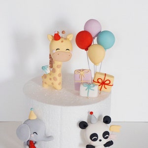 Giraffe Cake Toppers With Balloons, Presents, Made of Fondant or Clay ...