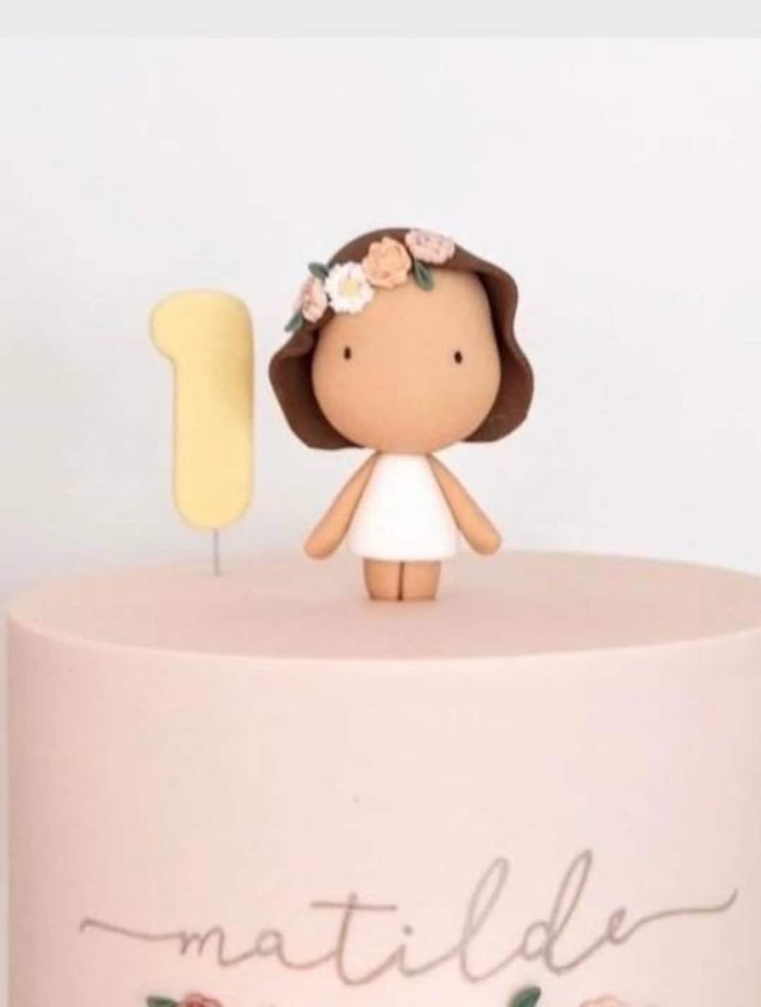 Fondant Doll Cake Topper, Girl Cake Topper, Pink Dress Princess Cake ...