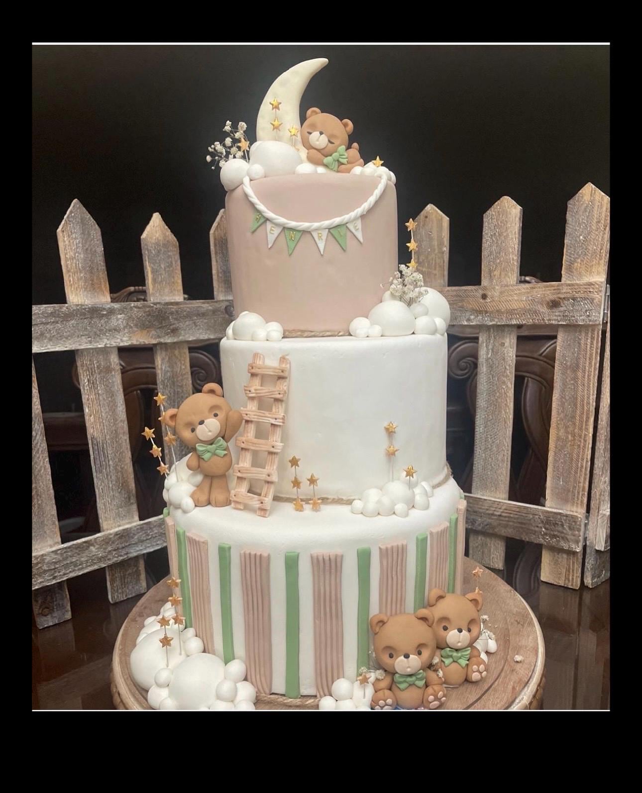 Fondant Teddy Bear Moon Cake Topper, Baby Shower Birthday Party - Etsy