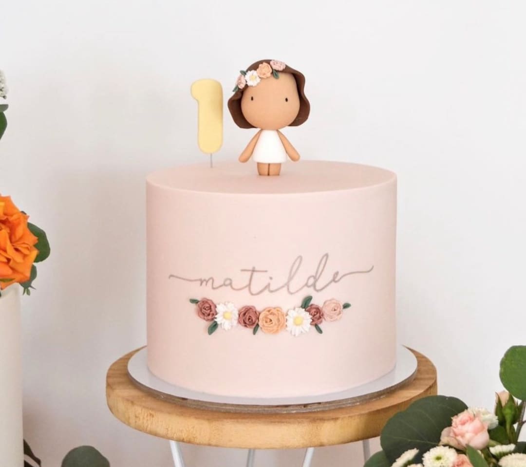 Fondant Doll Cake Topper, Girl Cake Topper, Pink Dress Princess Cake ...