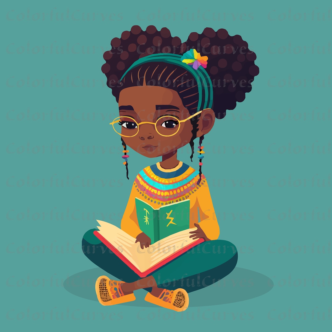 Black Girl Reading a Book Smart Kid Clipart Sublimation Bookworm ...