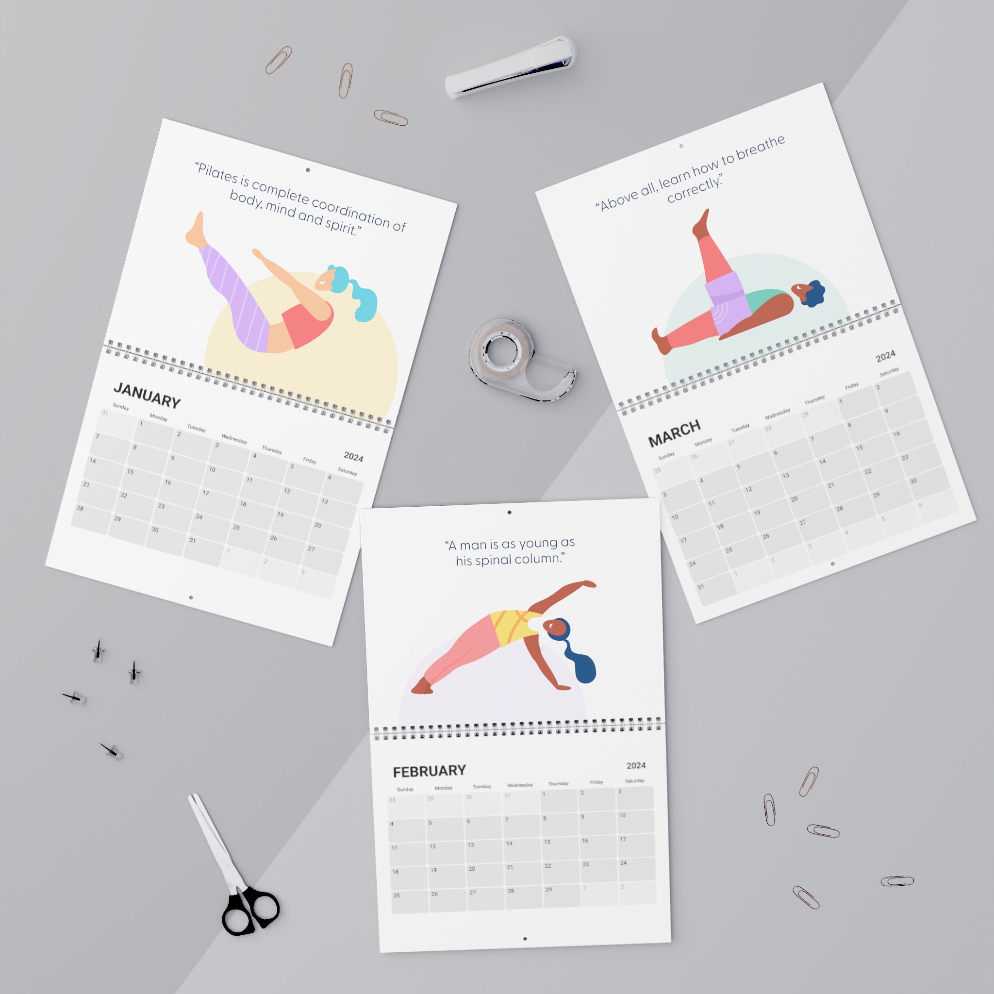 Pilates Calendar 2024 Classical Pilates Mat Exercises Pilates Gift for ...