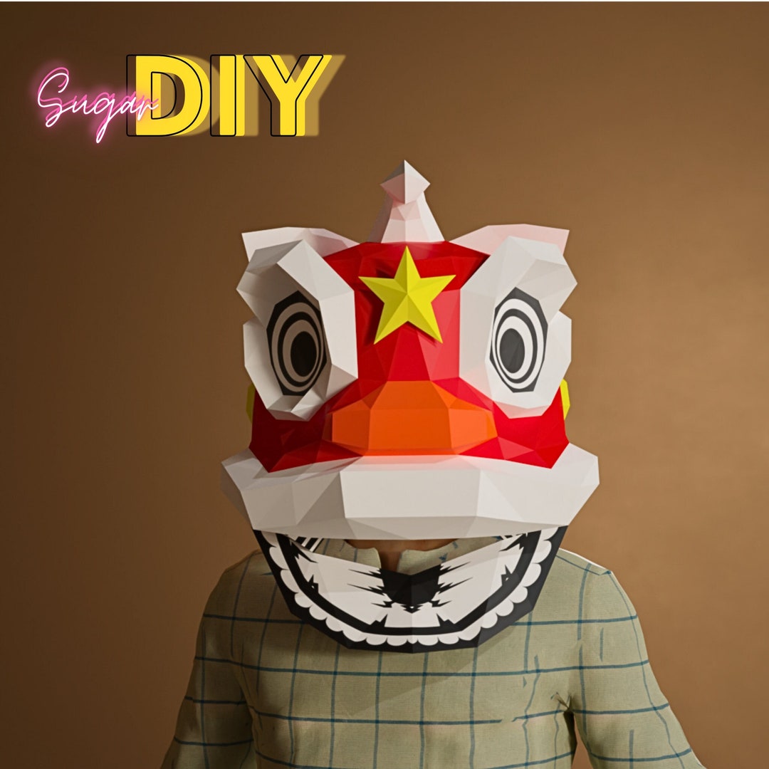 Dance Lion Mask, Papercraft, DIY, Low Poly, Mask, PDF Papercraft ...