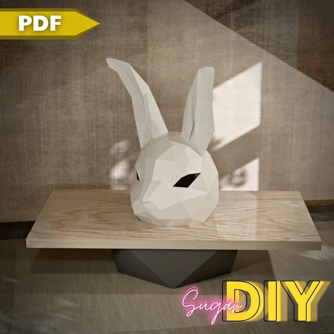 Rabbit Mask Papercraft Head 3D Template, Paper Sculpture, Low Poly 3D ...
