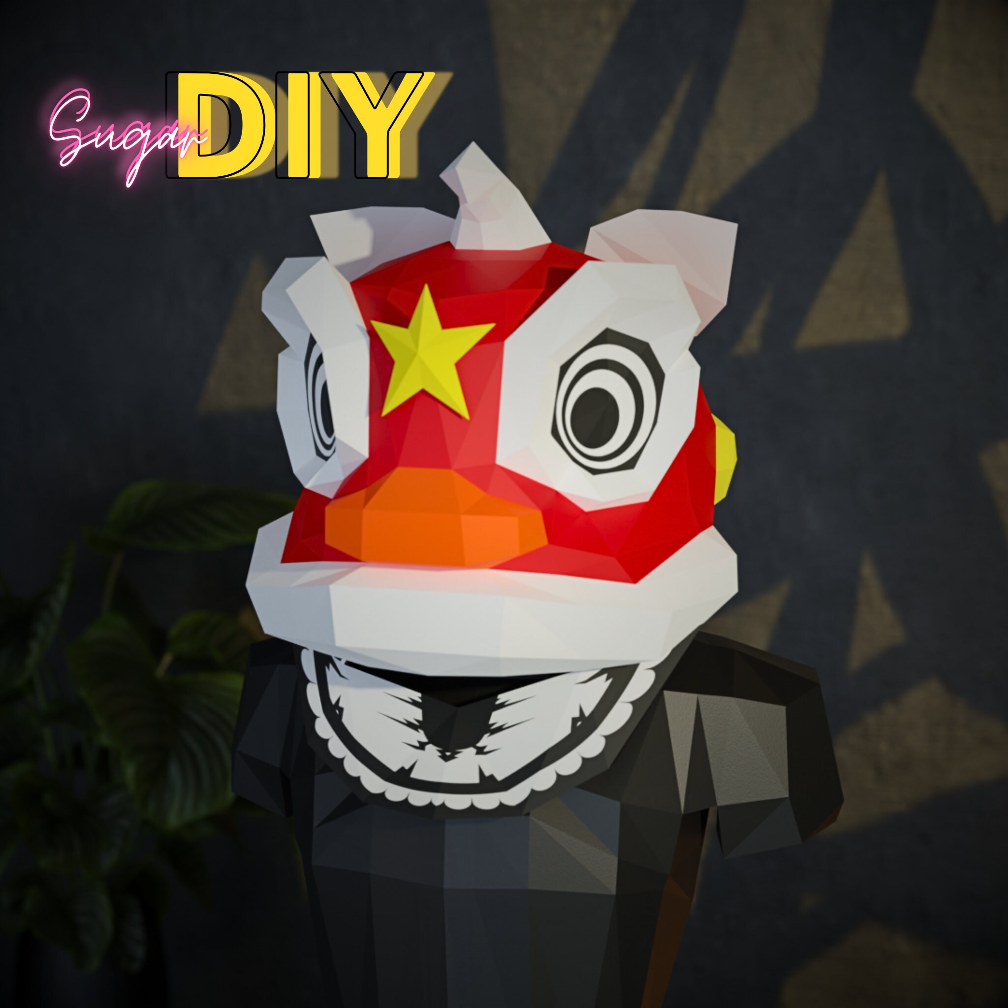 Dance Lion Mask, Papercraft, DIY, Low Poly, Mask, PDF Papercraft ...