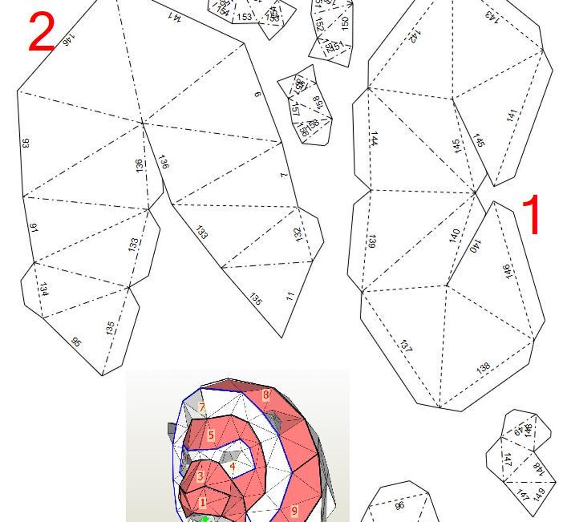 Dance Lion Mask, Papercraft, DIY, Low Poly, Mask, PDF Papercraft ...