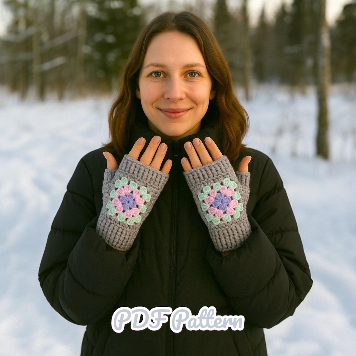 Easy Fingerless Granny Square Crochet Glove Pattern, Pattern of Granny ...