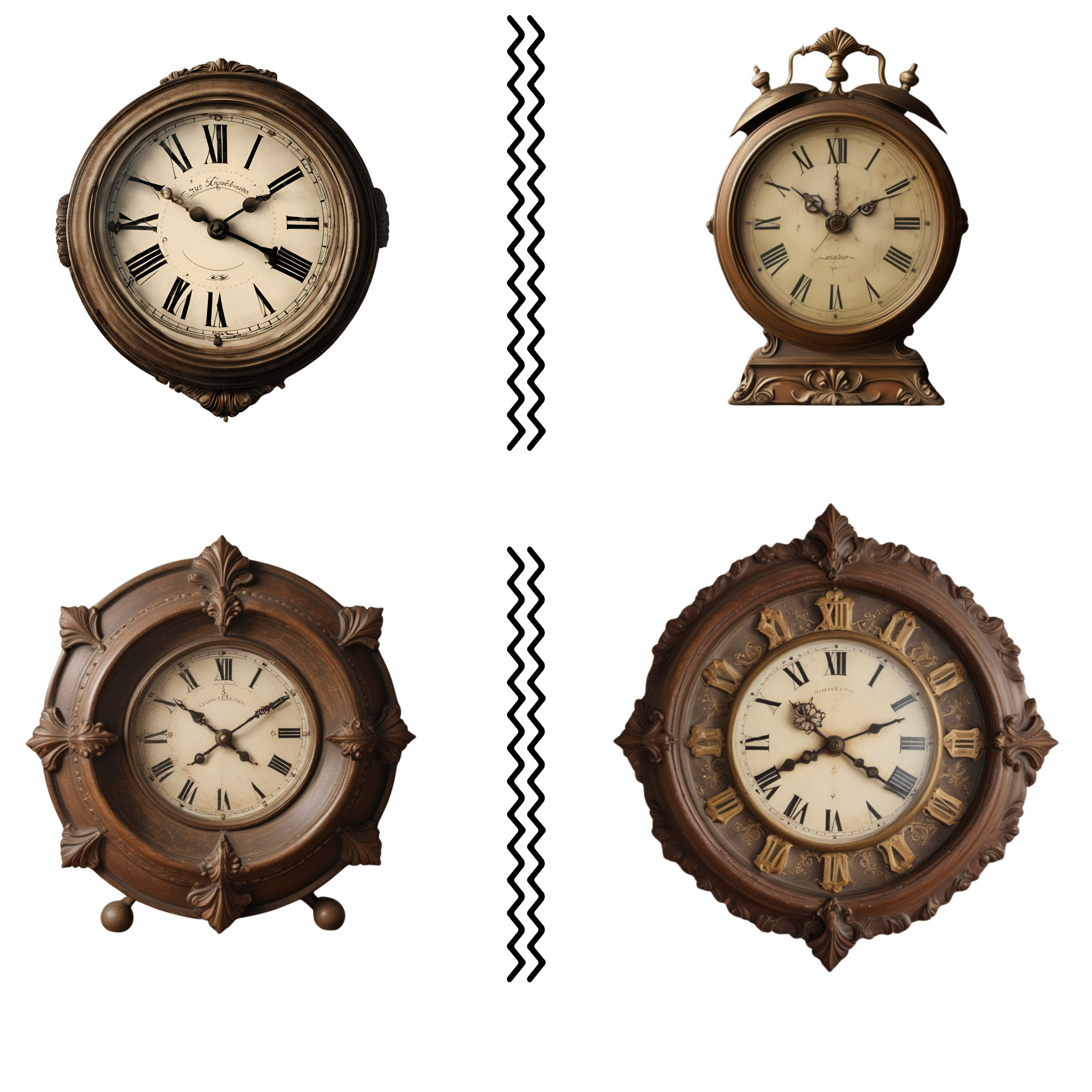 Vintage Clock Bundle, Set of 10 Antique Clock Face Clipart Bundle ...