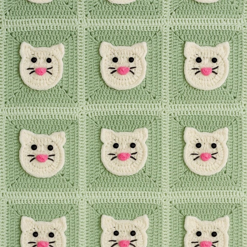 Easy Crochet Cat Face Blanket Pattern in 4 Languages (en/fr/de/es ...