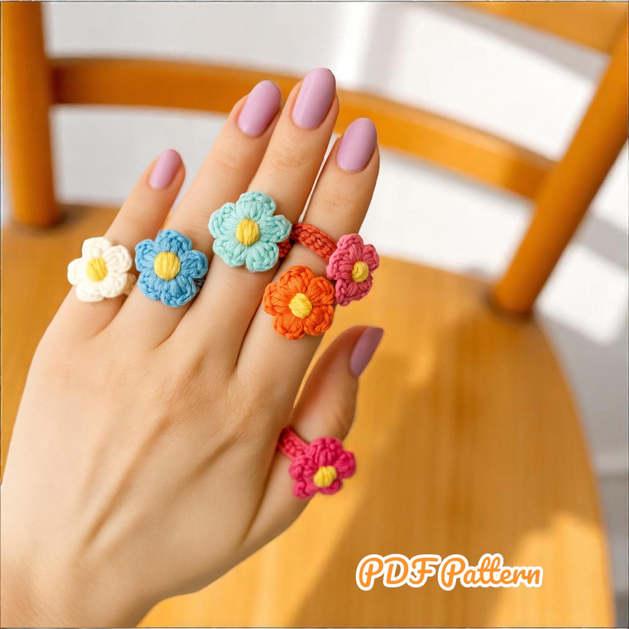 Crochet Flower Ring Pattern – Handmade Colorful Bloom Rings PDF - Daisy Crochet Rings ...