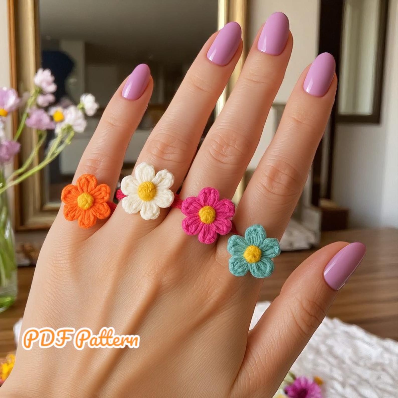 Crochet Flower Ring Pattern – Handmade Colorful Bloom Rings PDF - Daisy ...