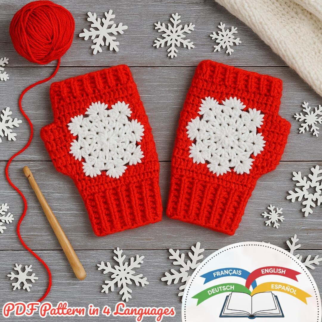 Modèle de mitaines flocon de neige au crochet en 4 langues (États-Unis ...