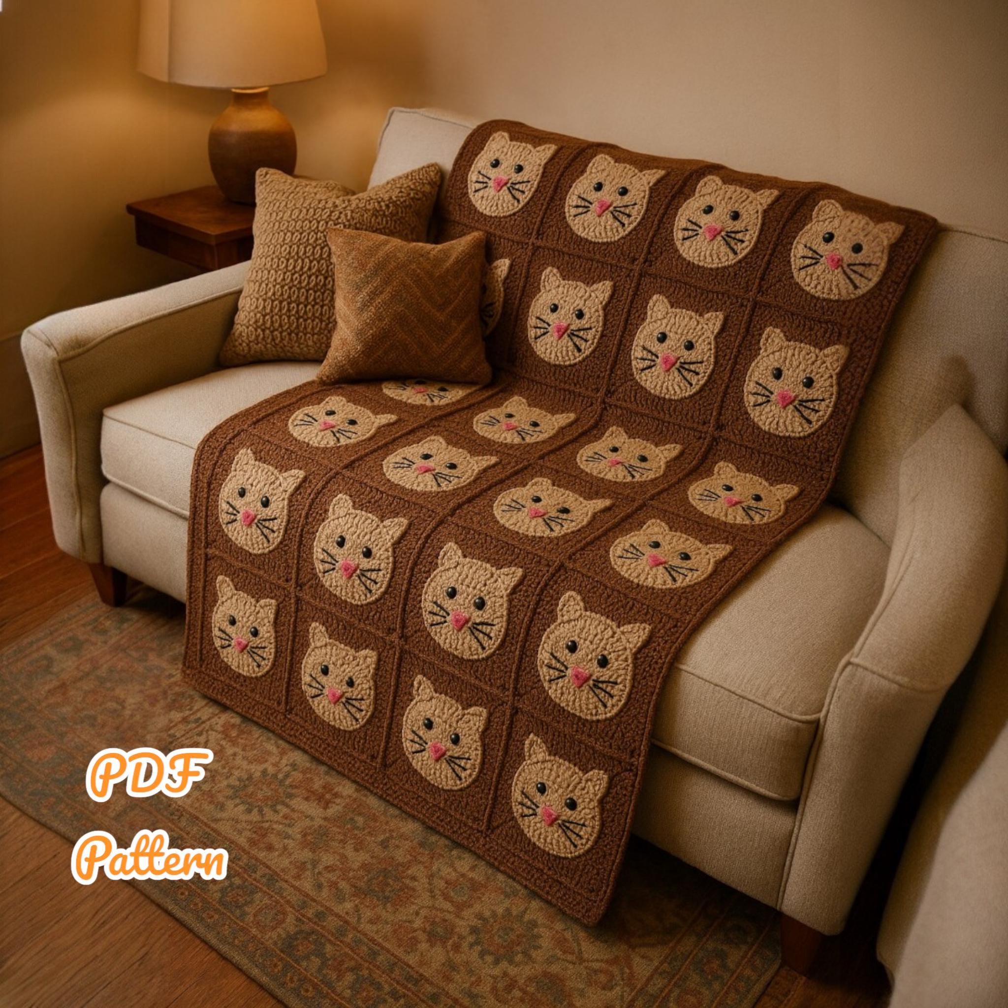 Easy Crochet Cat Face Blanket Pattern, Digital Download, PDF Pattern - Etsy