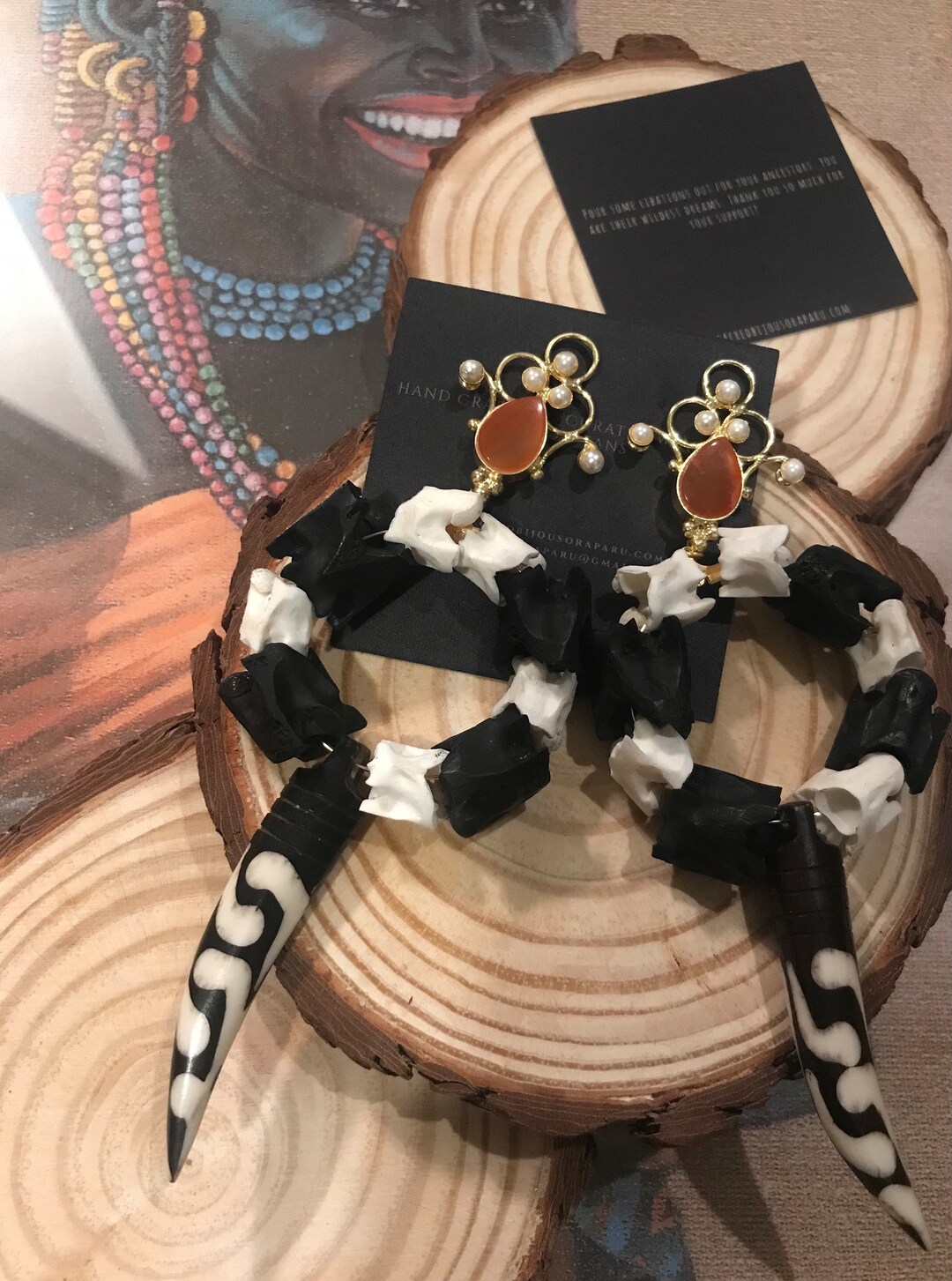 Genuine Snake Vertebrae and Batik Bone Hoop Earringslouisiana Hoodoo ...