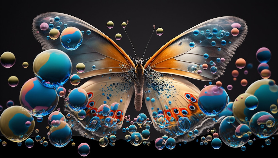 A. I. Art Digital Drawings "butterfly With Bubbles" - Etsy