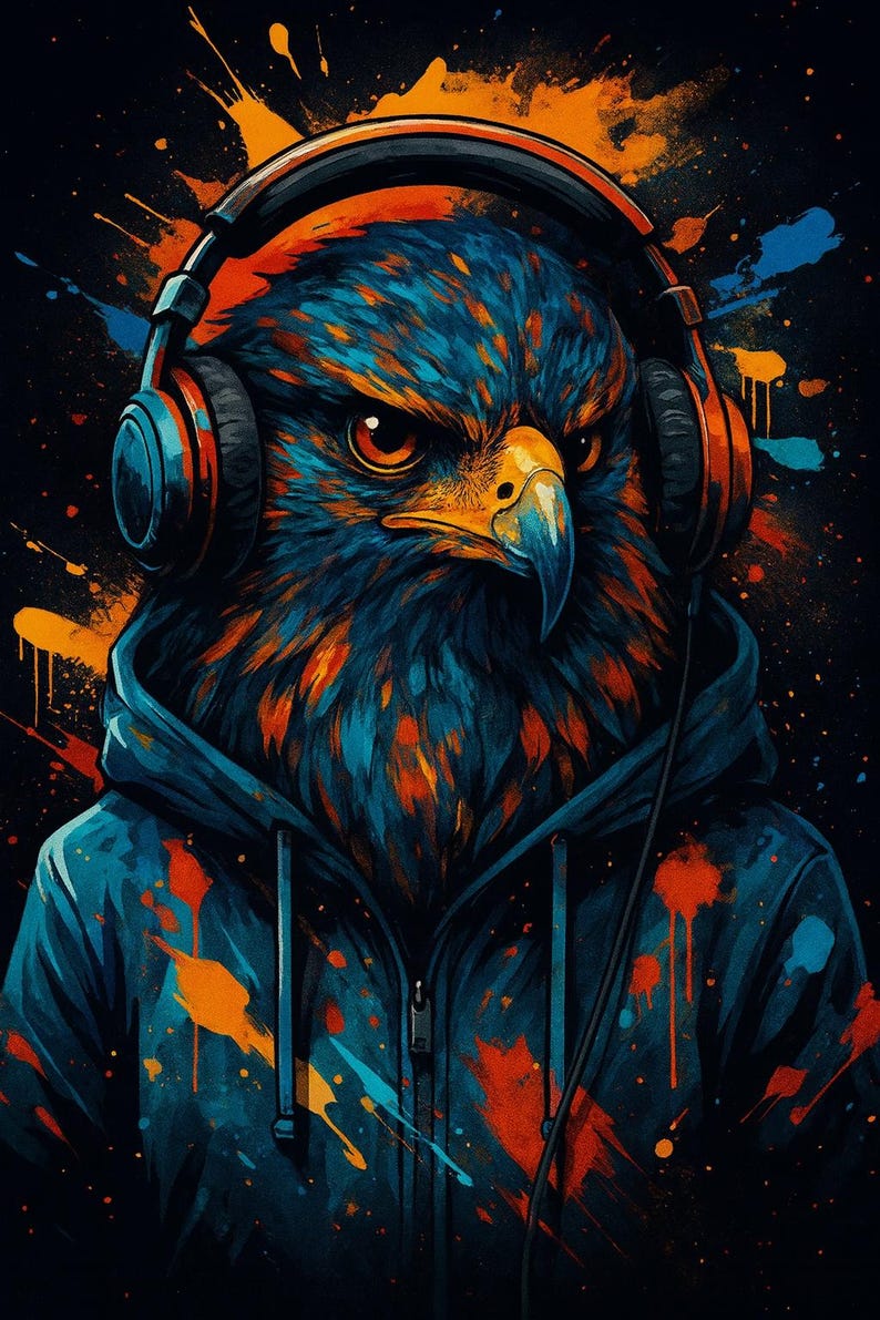 Graffiti Hawk With Headphones Print: Urban Street Art (digital Download ...