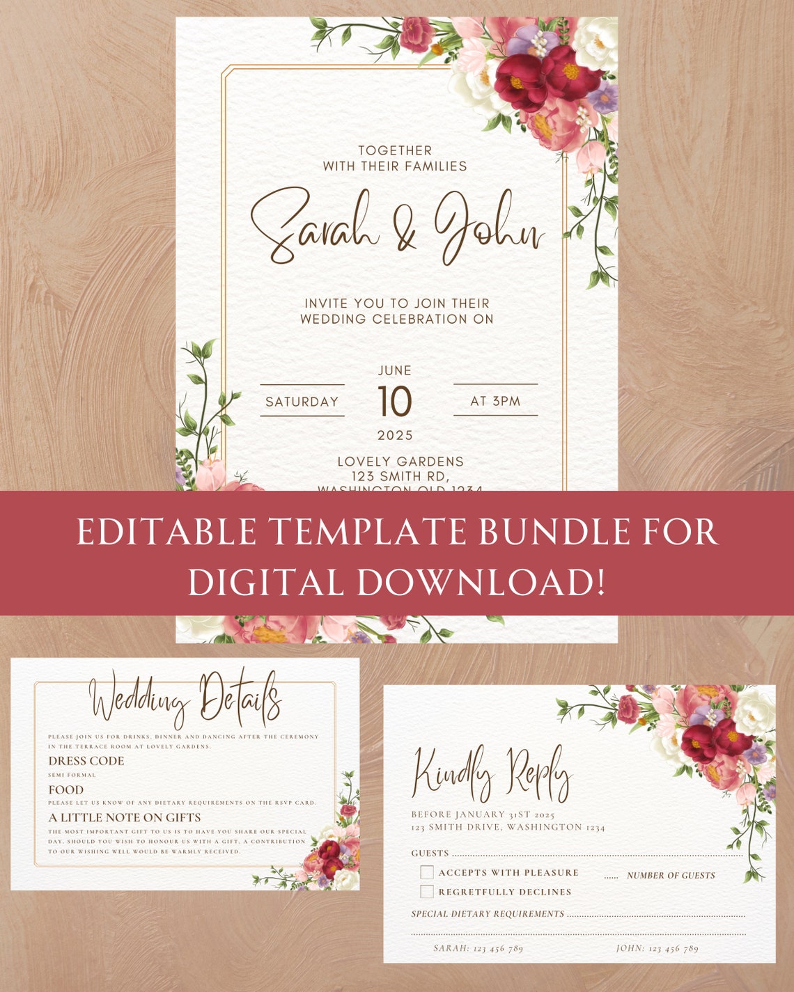 Unique Wedding Invitation Design Template, Elegant Custom Digital ...