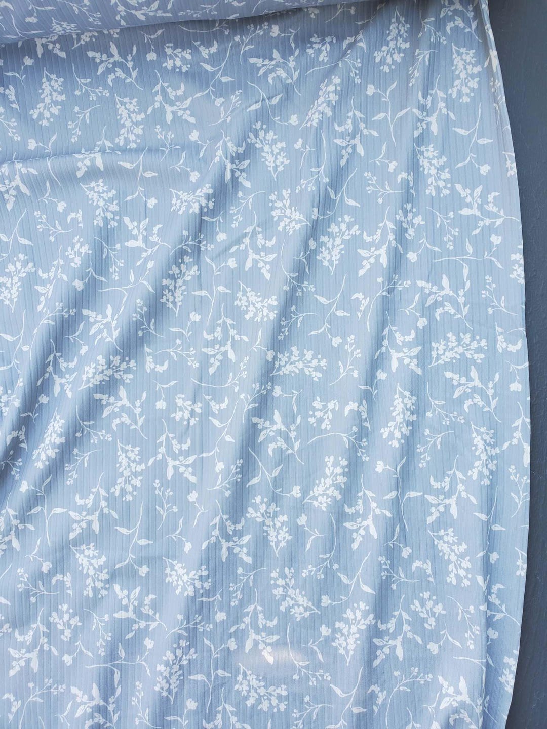 Amanda Foral in Slate Blue Rib Knit Fabric - Etsy