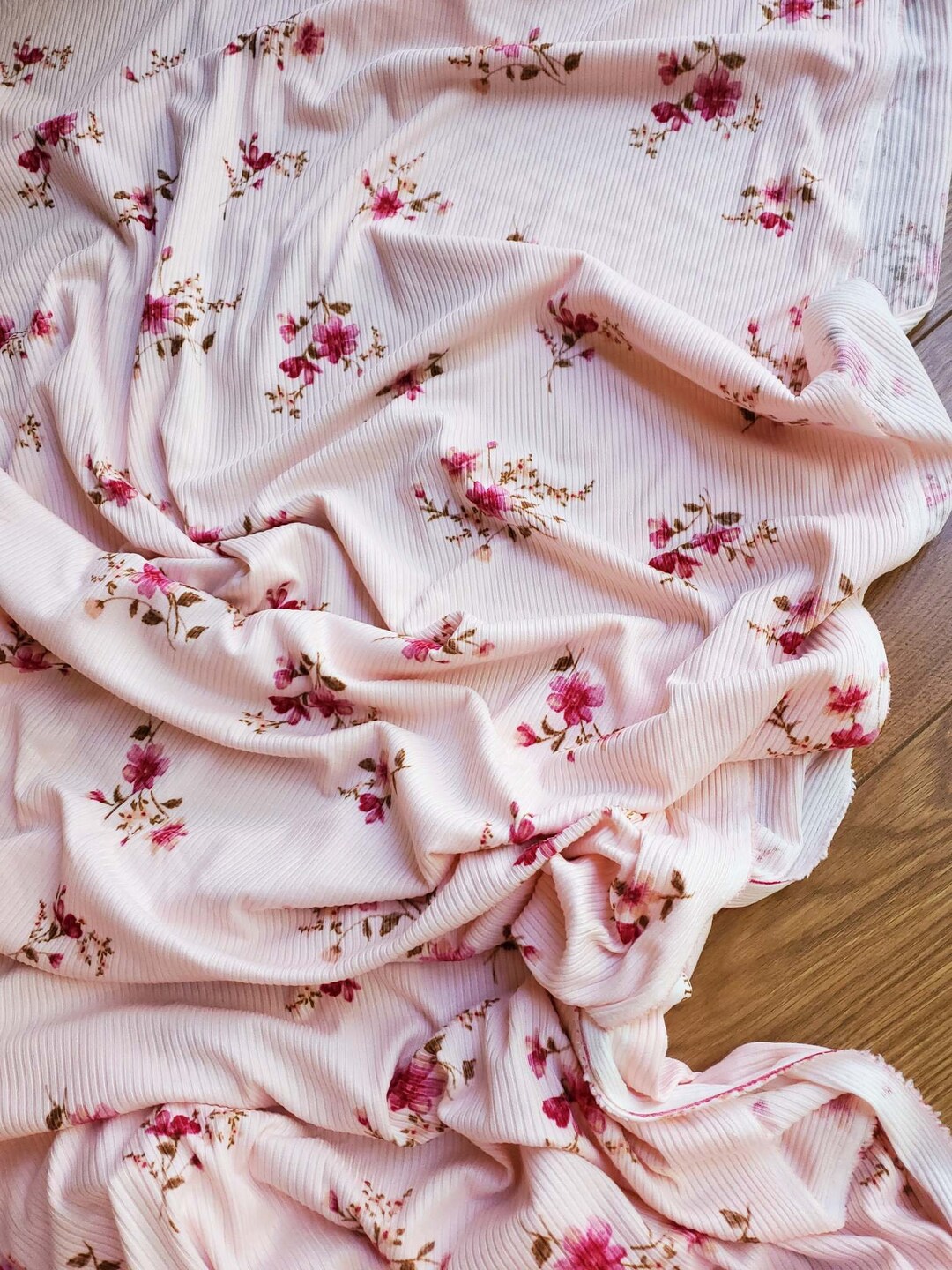 Pink Ditsy Floral Rib Knit - Etsy
