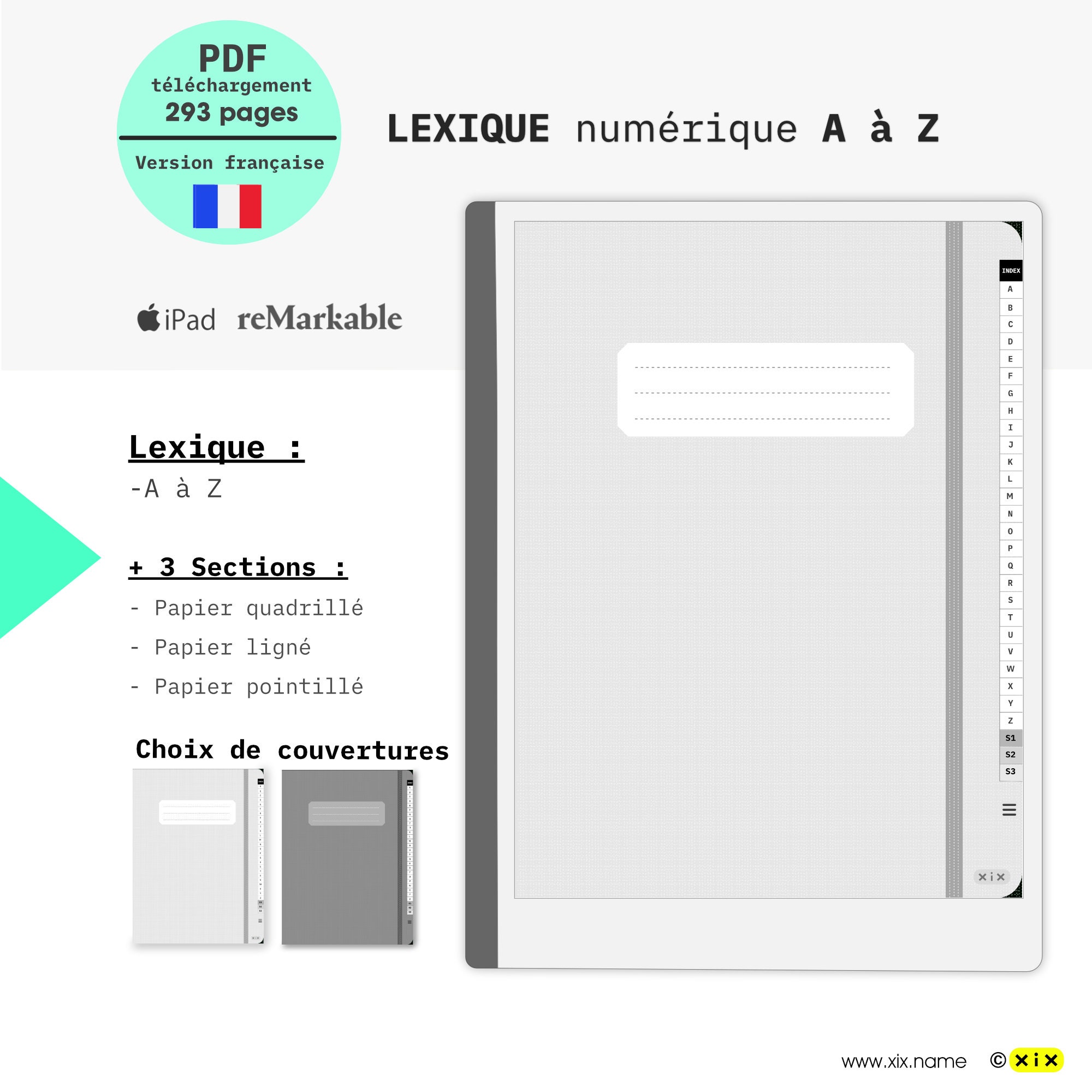 Digital Notebook, Lexicon and Sections for Remarkable, Tablette E-ink ...