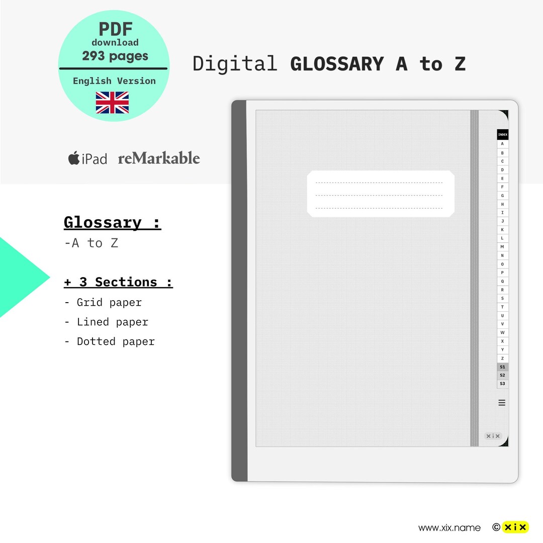 Digital Notebook, Lexicon and Sections for Remarkable, Tablette E-ink ...