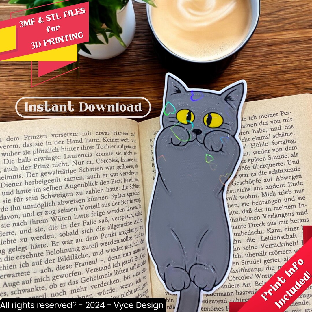 3D Printable Cat Bookmark - STL&3MF Files, Cute Kitty Design, Perfect ...