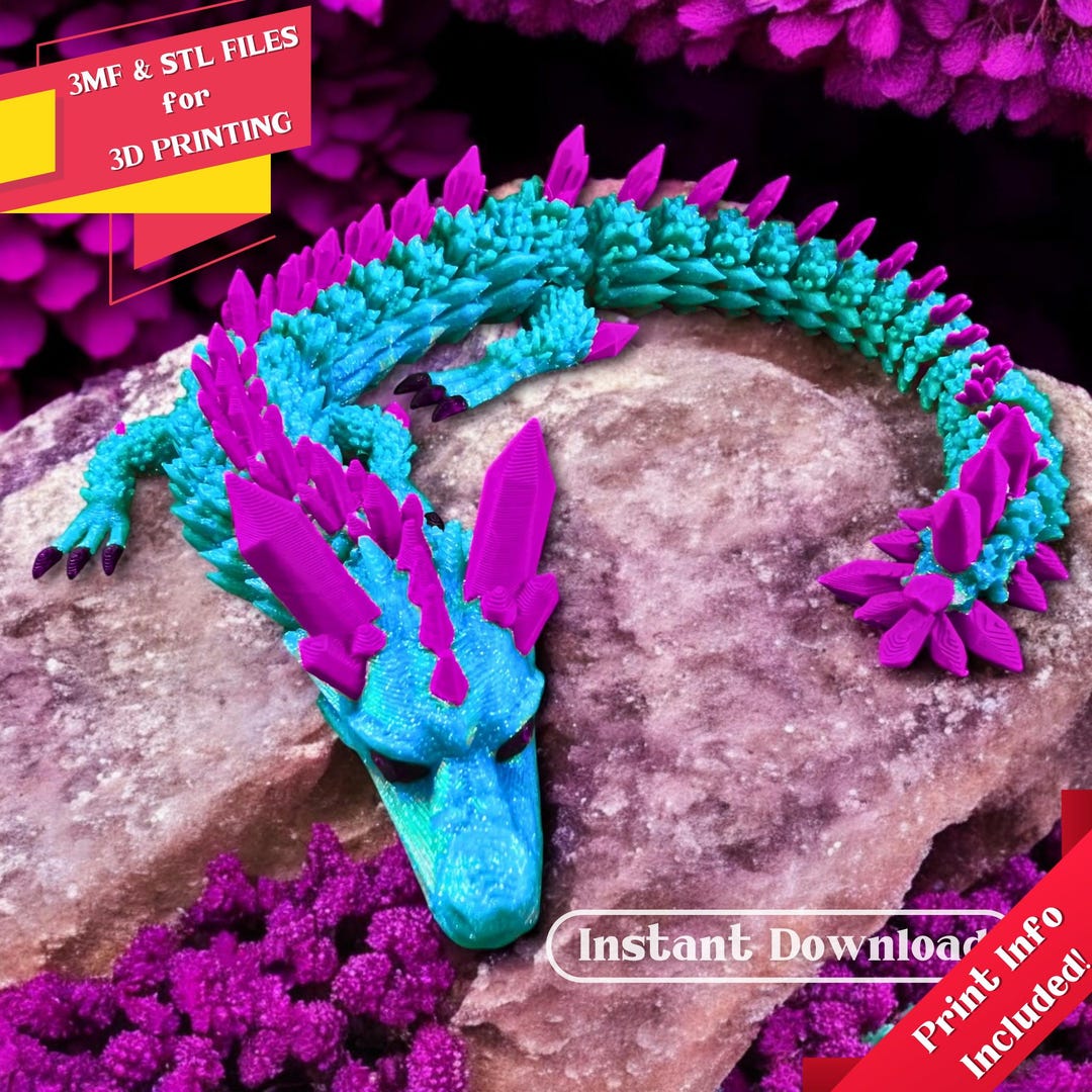 Articulated Crystal Dragon - STL & 3MF Files for 3D Printers, Ready to ...