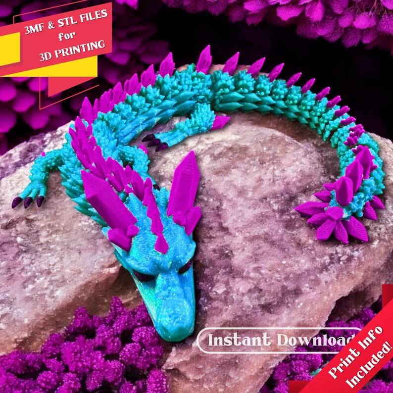 Articulated Crystal Dragon - STL & 3MF Files for 3D Printers, Ready to ...