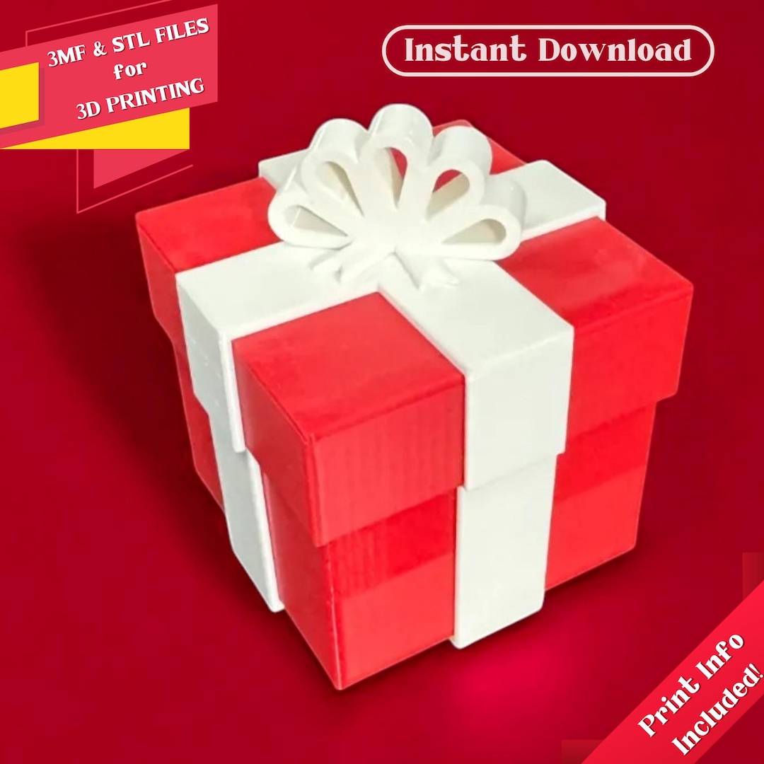Gift Box With Ribbon STL&3MF Files for 3D Printers, Holiday Decor ...
