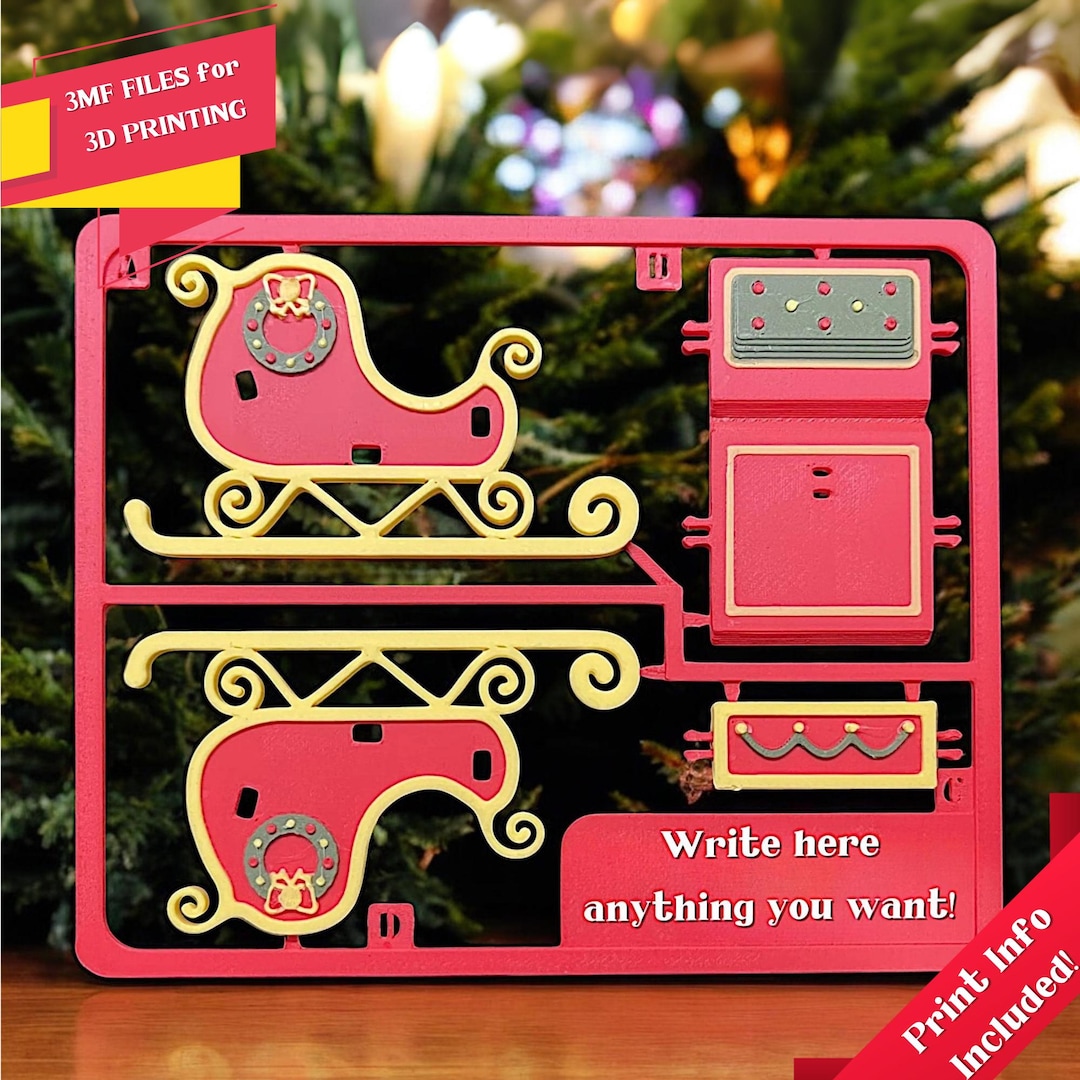 Christmas Sleigh Card Kit - STL&3MF Files for 3D Printers, Ready to ...