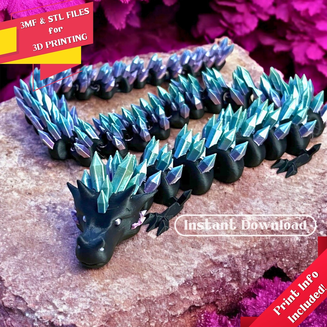 Articulated Crystal Dragon - STL & 3MF Files for 3D Printers, Ready to ...