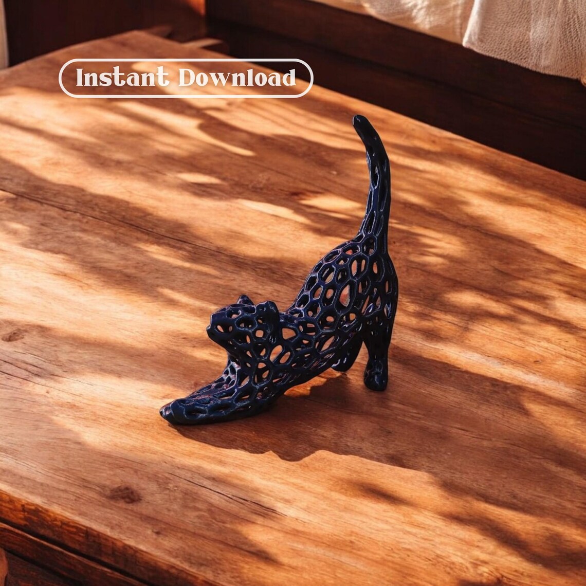 Voronoi Cat - STL&3MF Files, Geometric Cat Sculpture, Feline Home Decor ...