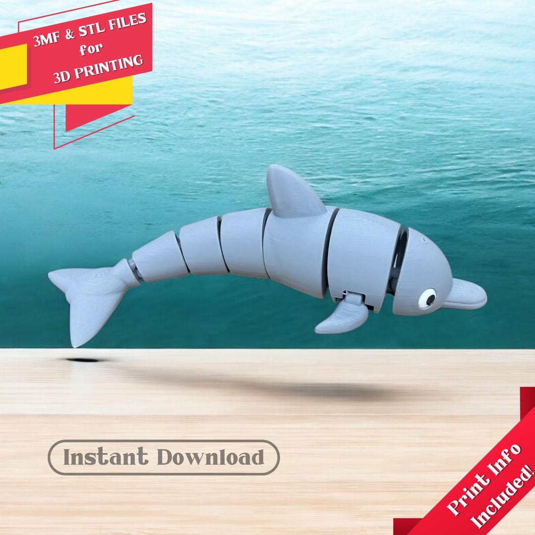 Articulated Dolphin - Poseable 3D Model, Digital STL & 3MF Files, Ready ...