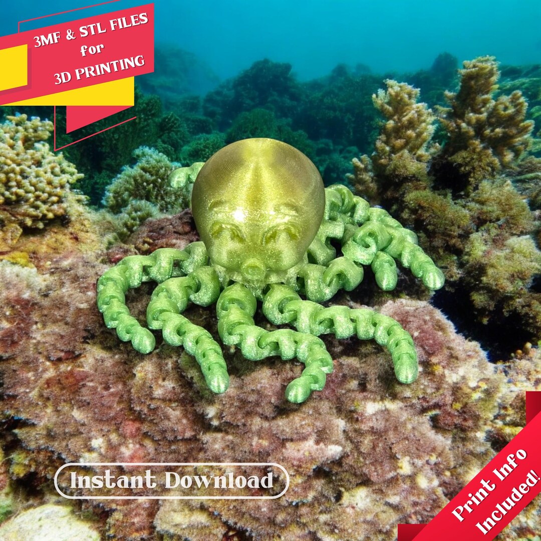 Articulated Octopus - Poseable 3D Model, Digital STL & 3MF Files, Ready ...