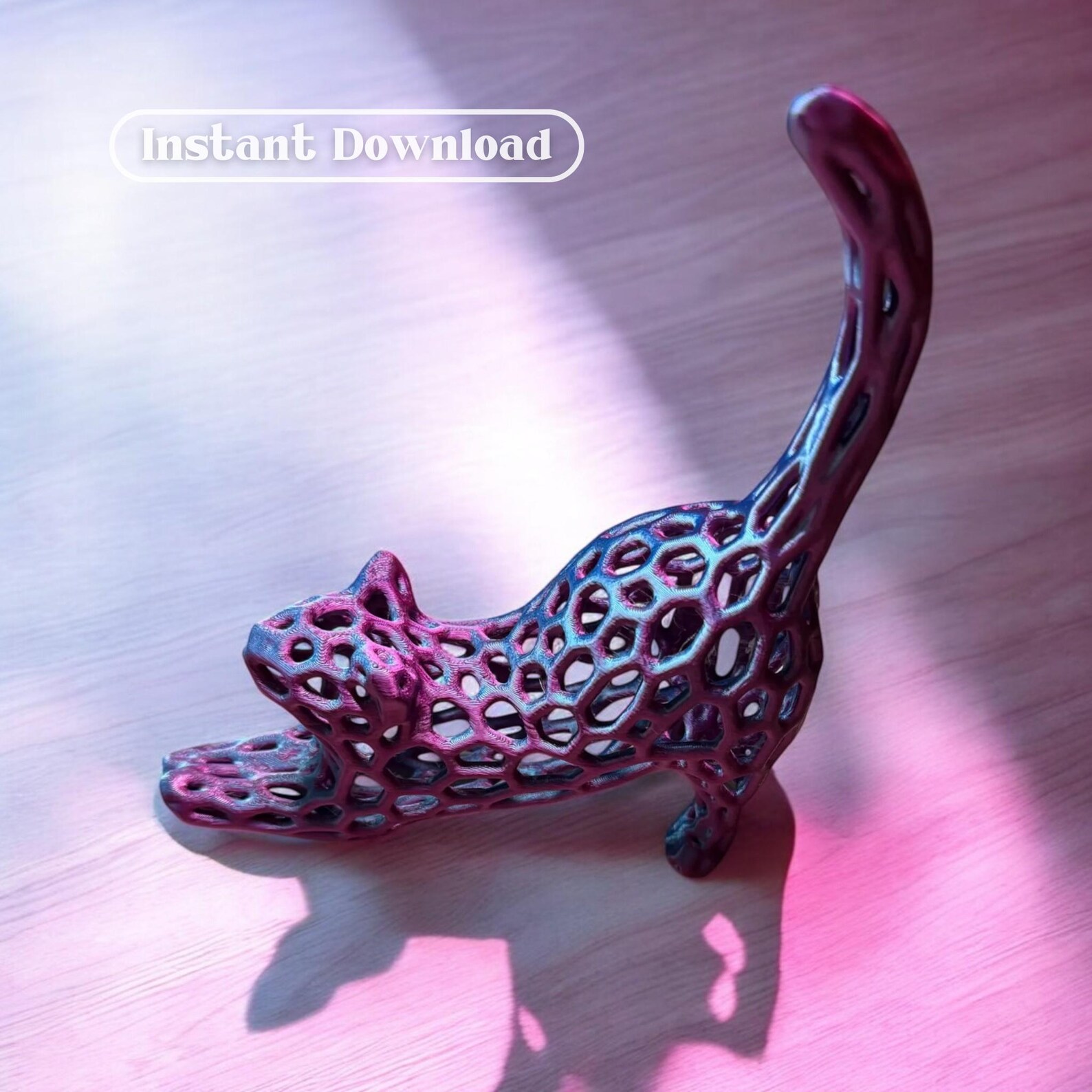 Voronoi Cat - STL&3MF Files, Geometric Cat Sculpture, Feline Home Decor ...
