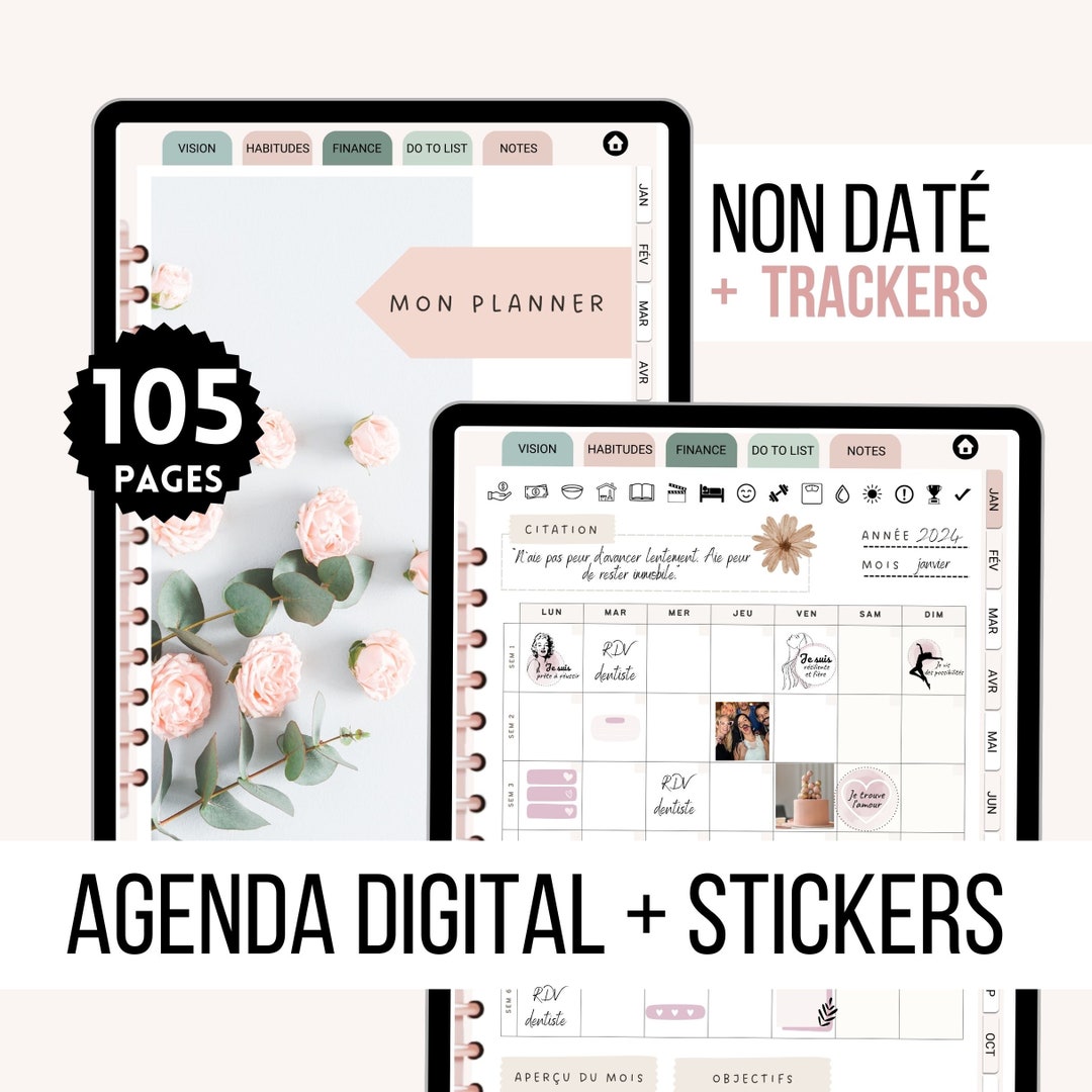 Undated French Planner, Trackers, Hyperlinked Digital Planner for ...